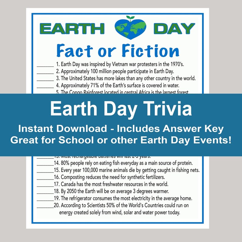 Earth Day Trivia, Earth Day Quiz, Environment Trivia, School Earth Day ...