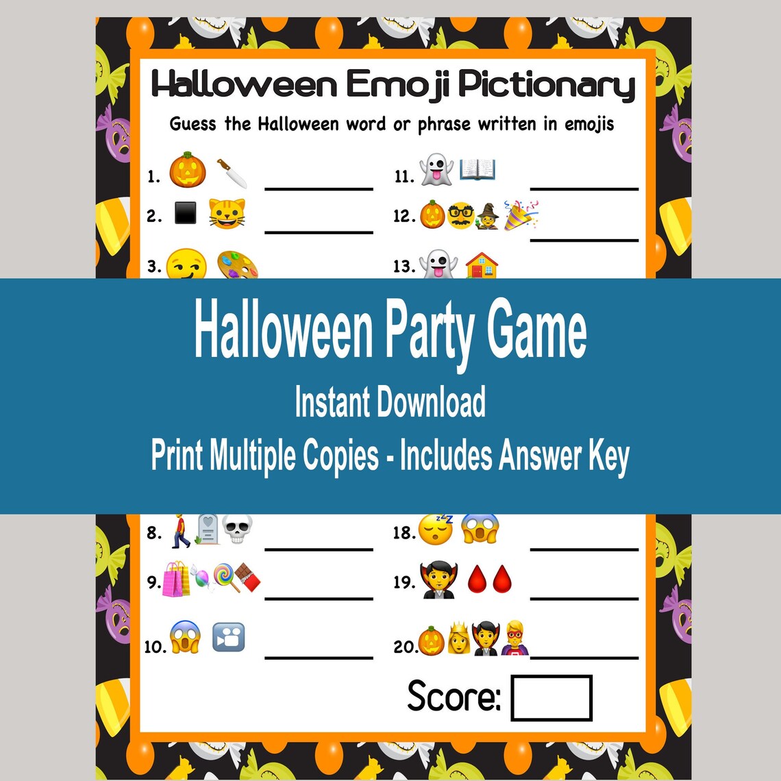 Halloween Emoji Pictionary Game, Halloween Trivia Game, Tween Halloween ...