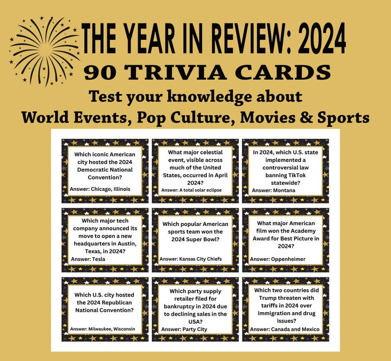 New Years Trivia Game, the Year in Review 2024, New Years Game for ...