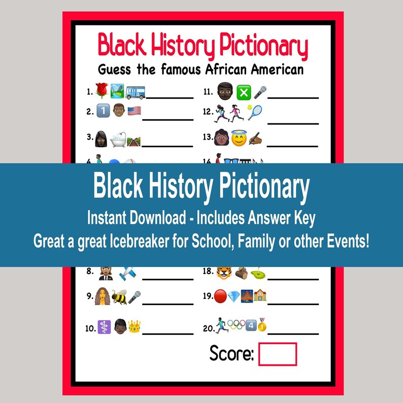 Black History Month Emoji Pictionary Game, Black History Month Trivia ...