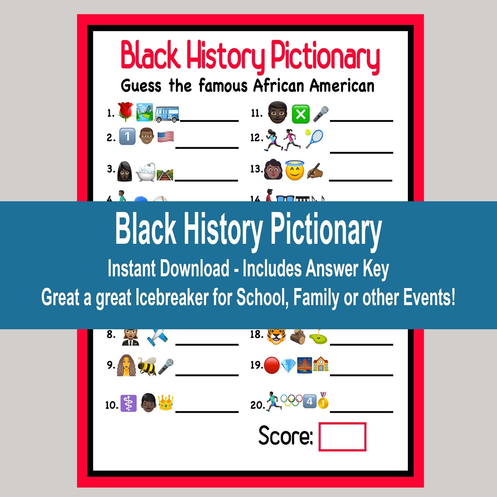 Black History Month Emoji Pictionary Game, Black History Month Trivia ...