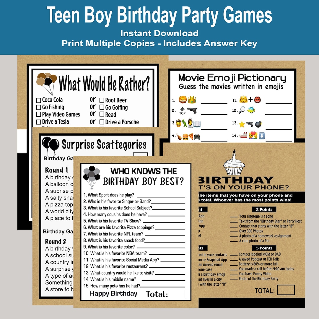 Teen Boy Birthday Games, 13th, 14th, 15th, 16th, 17th, 18th Birthday ...