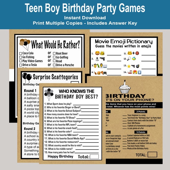 Teen Boy Birthday Games 13th 14th 15th 16th 17th 18th | Etsy