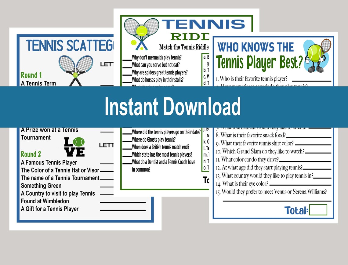Tennis Games, Tennis Party Games, Tennis Trivia Game, Tennis Tournament ...