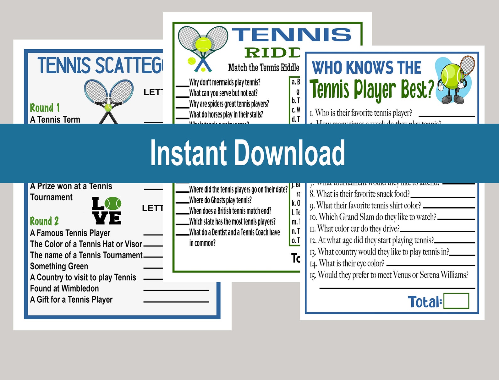 Tennis Games, Tennis Party Games, Tennis Trivia Game, Tennis Tournament ...