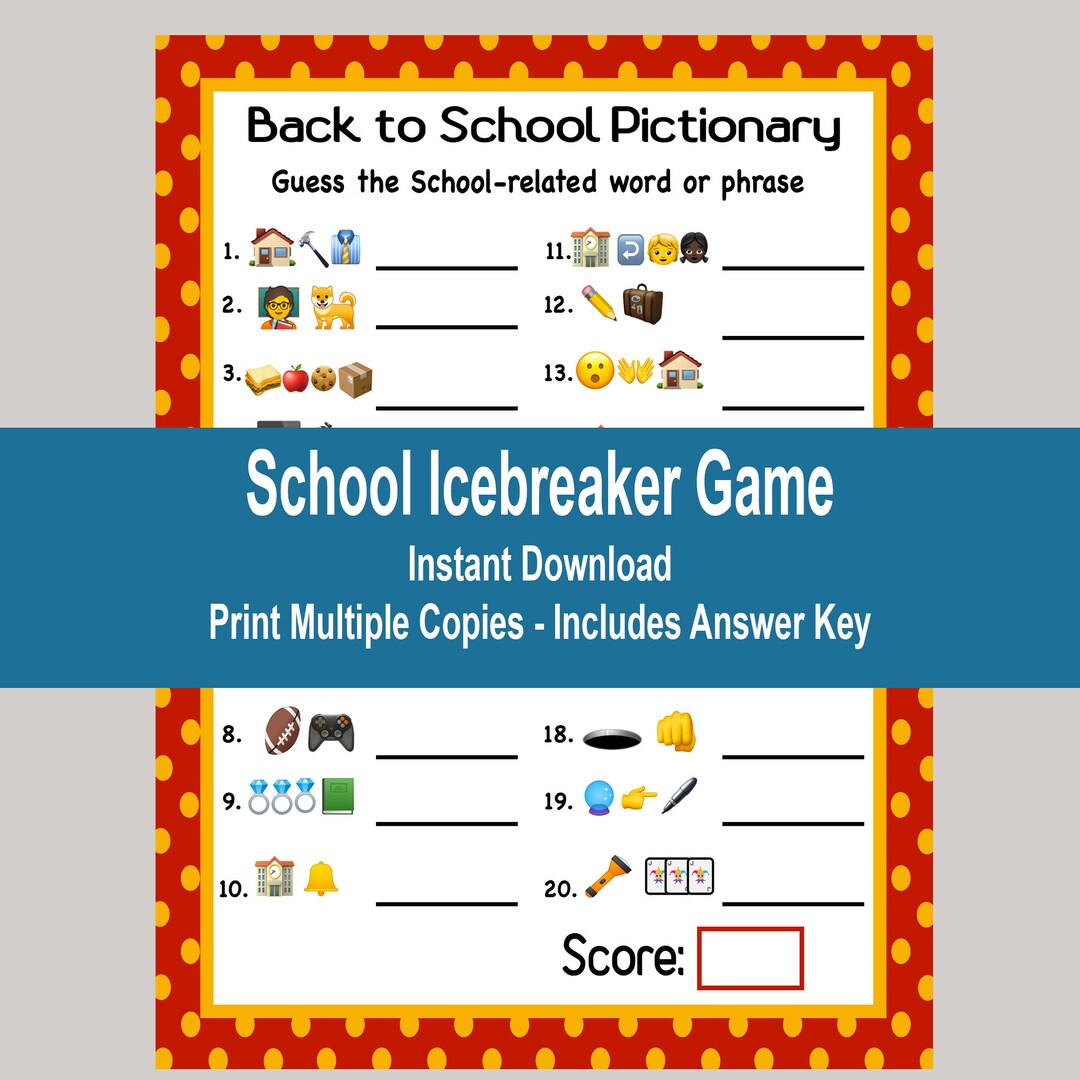 School Emoji Game, Back to School Pictionary, Icebreaker Game, Teen ...