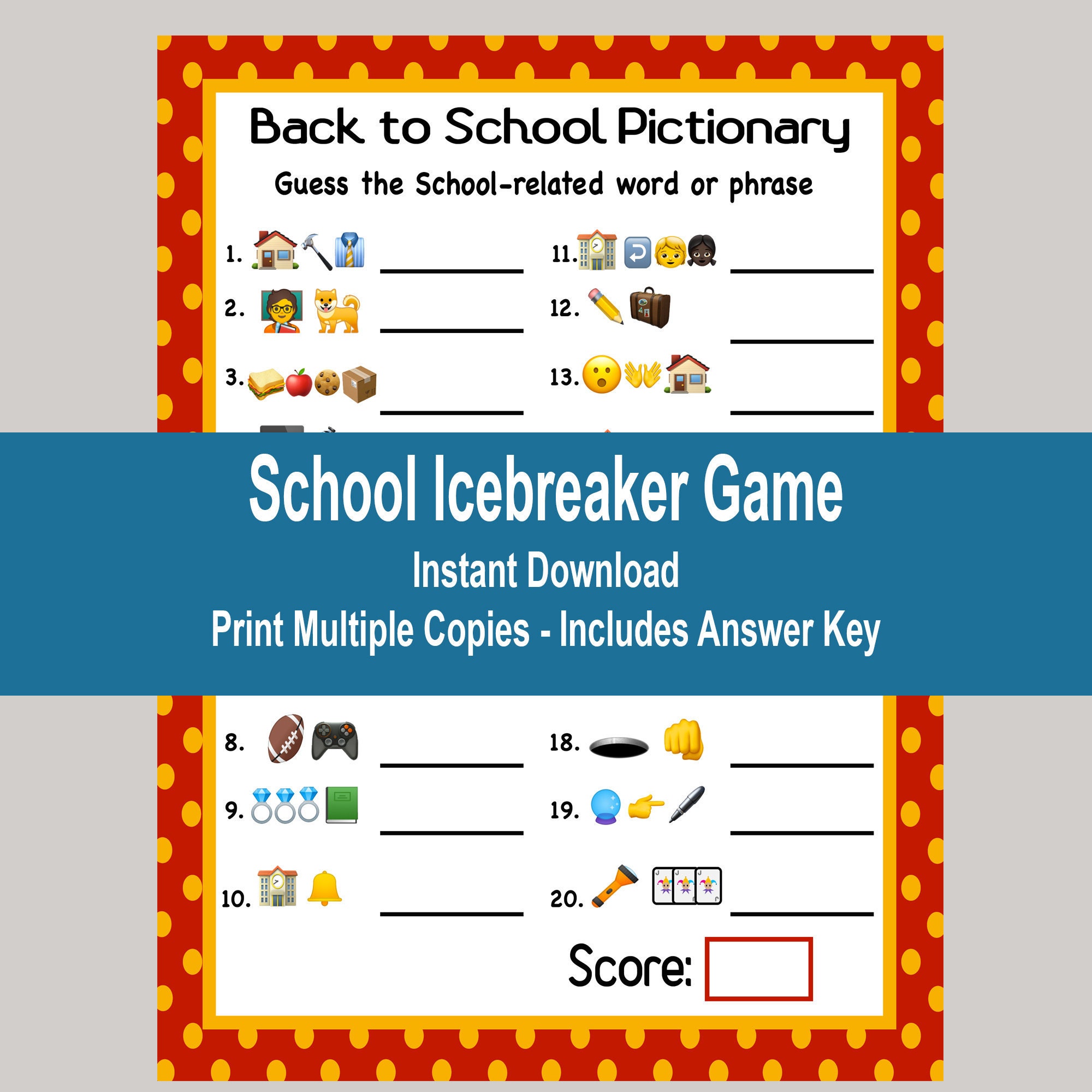 School Emoji Game, Back to School Pictionary, Icebreaker Game, Teen ...