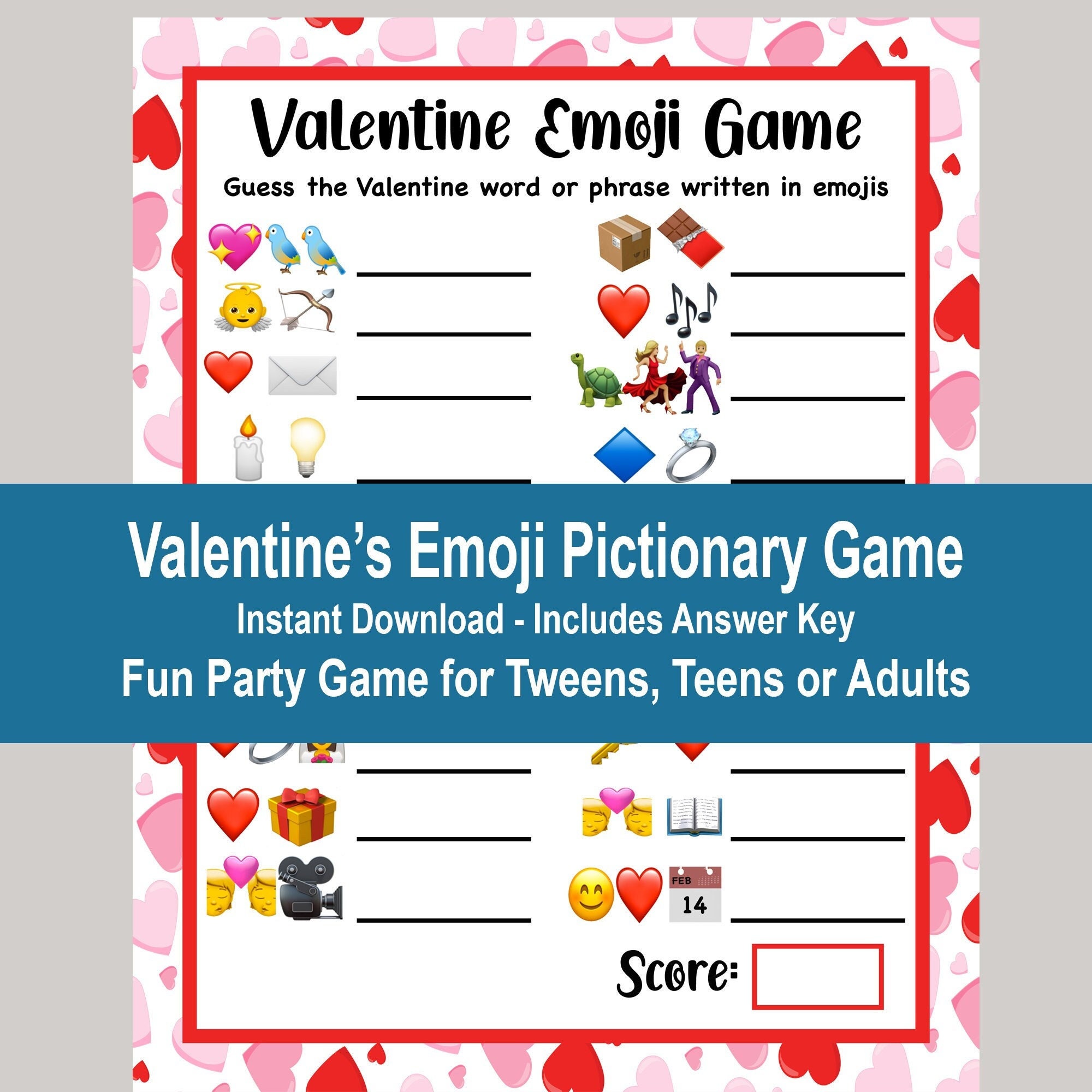 Valentine's Day Emoji Pictionary Game, Valentine Emoji Game, Valentine ...