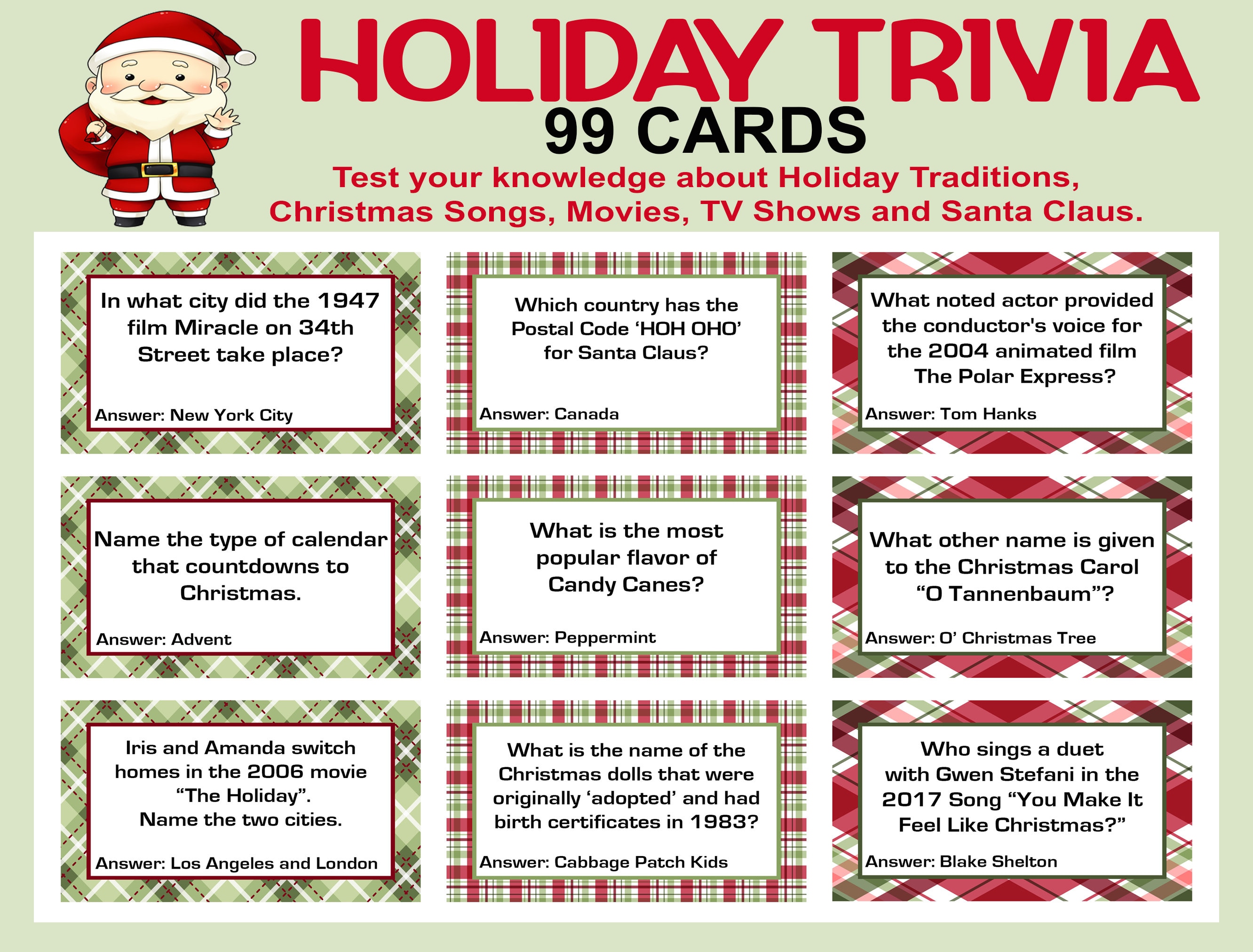 Christmas Trivia Game, Christmas Trivia Cards, Holiday Trivia Cards ...
