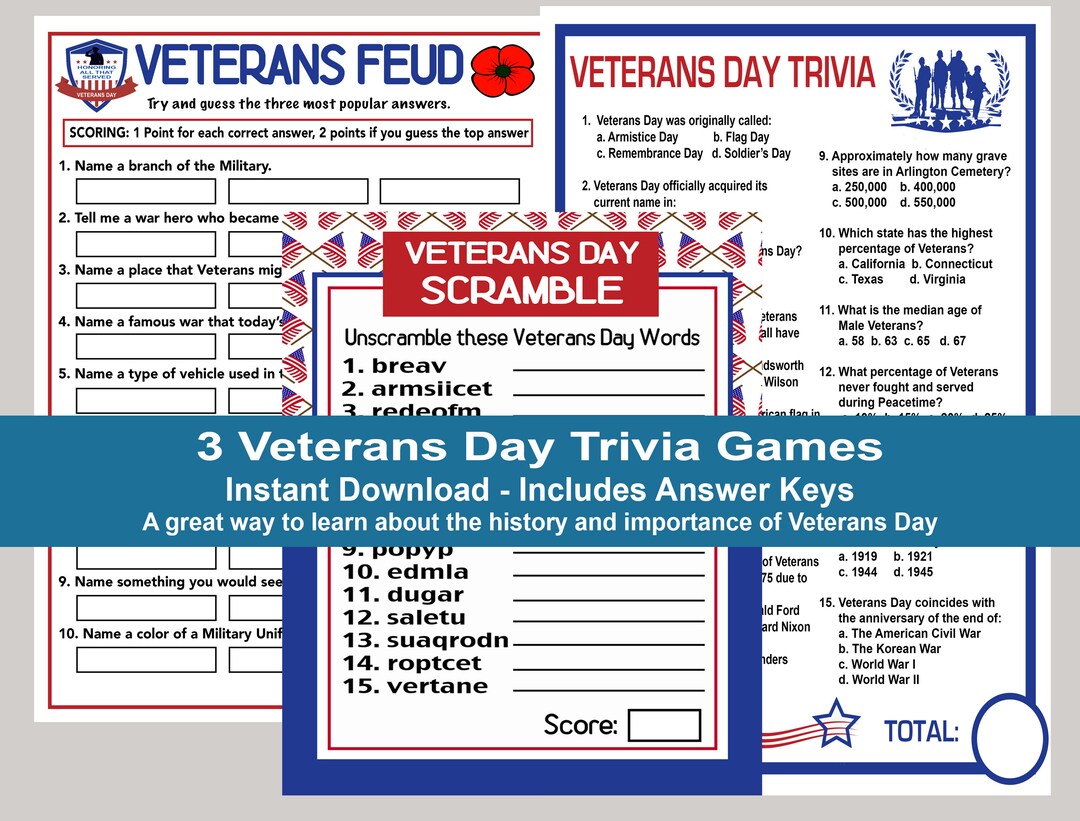 Veterans Day Trivia Games, Veterans Day Classroom Activities, Veterans ...