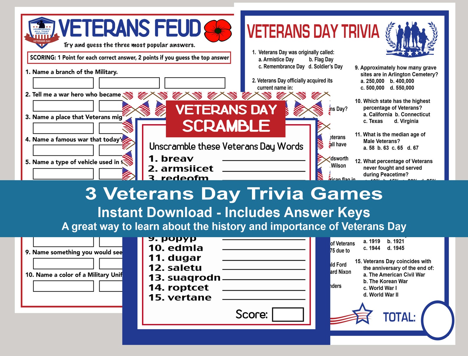 Veterans Day Trivia Games, Veterans Day Classroom Activities, Veterans ...
