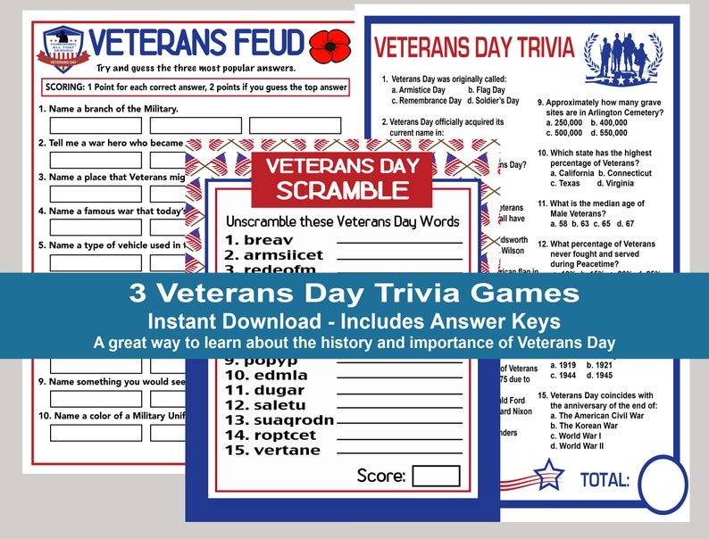Veterans Day Trivia Games, Veterans Day Classroom Activities, Veterans ...
