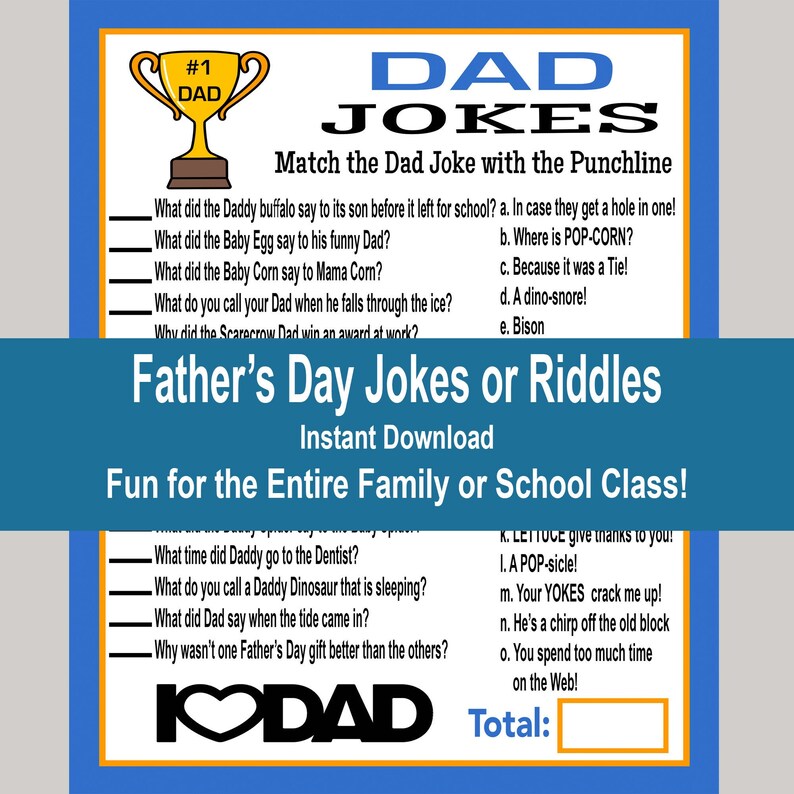 Father's Day Games, Dad Jokes or Riddles, Fathers Day Trivia, Class ...