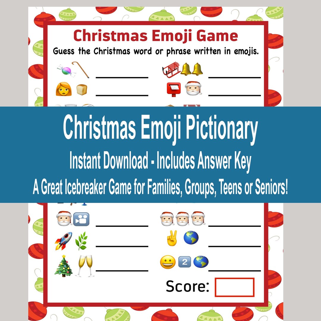 Christmas Emoji Pictionary Game, Christmas Trivia for Adults, Seniors ...