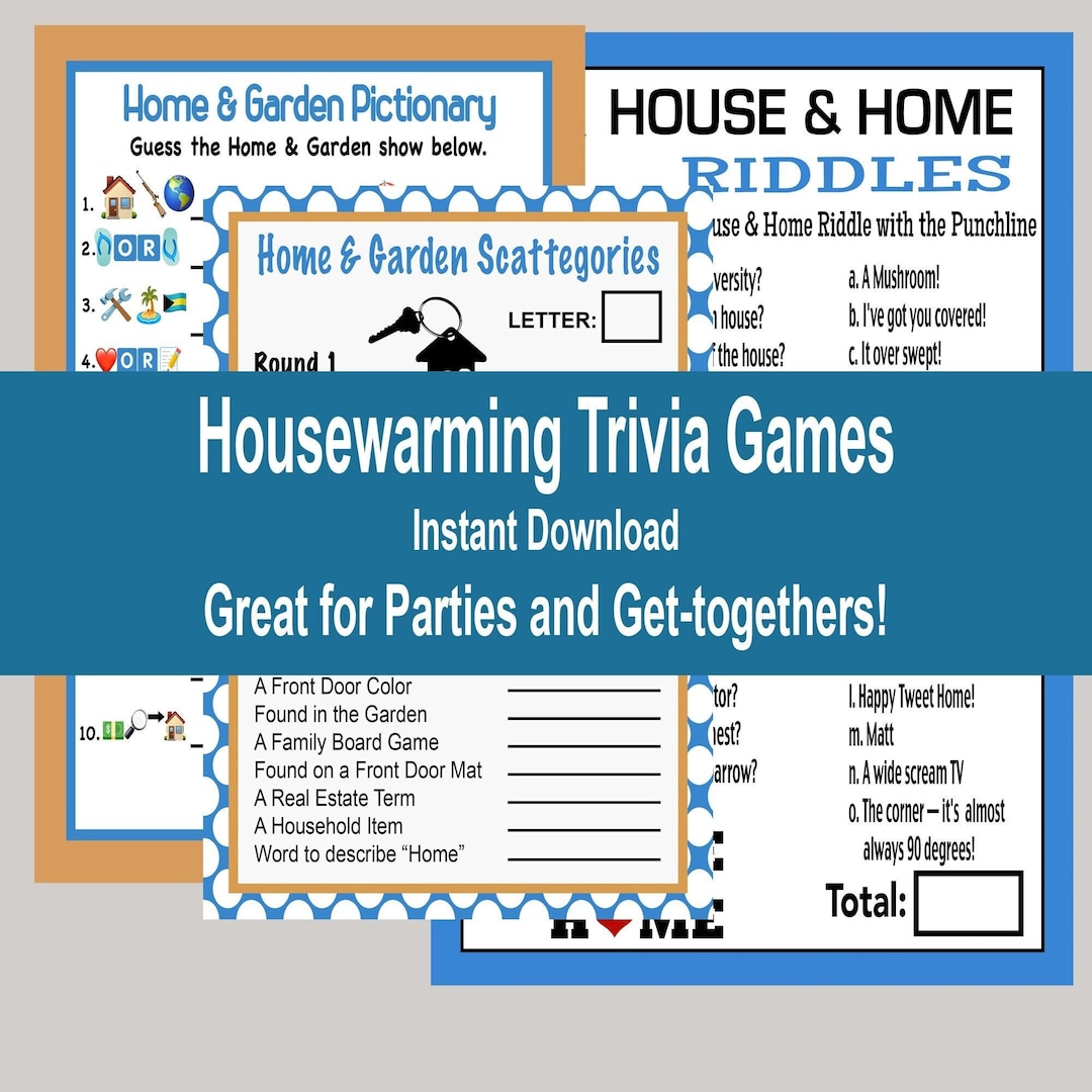 Housewarming Games, Housewarming Trivia, Home and Garden Riddles, New ...