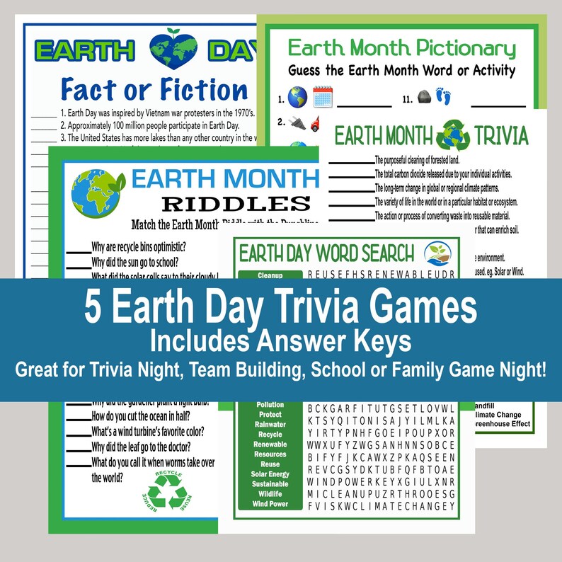 Earth Day Trivia Games Printable Earth Day Quiz Earth Day - Etsy