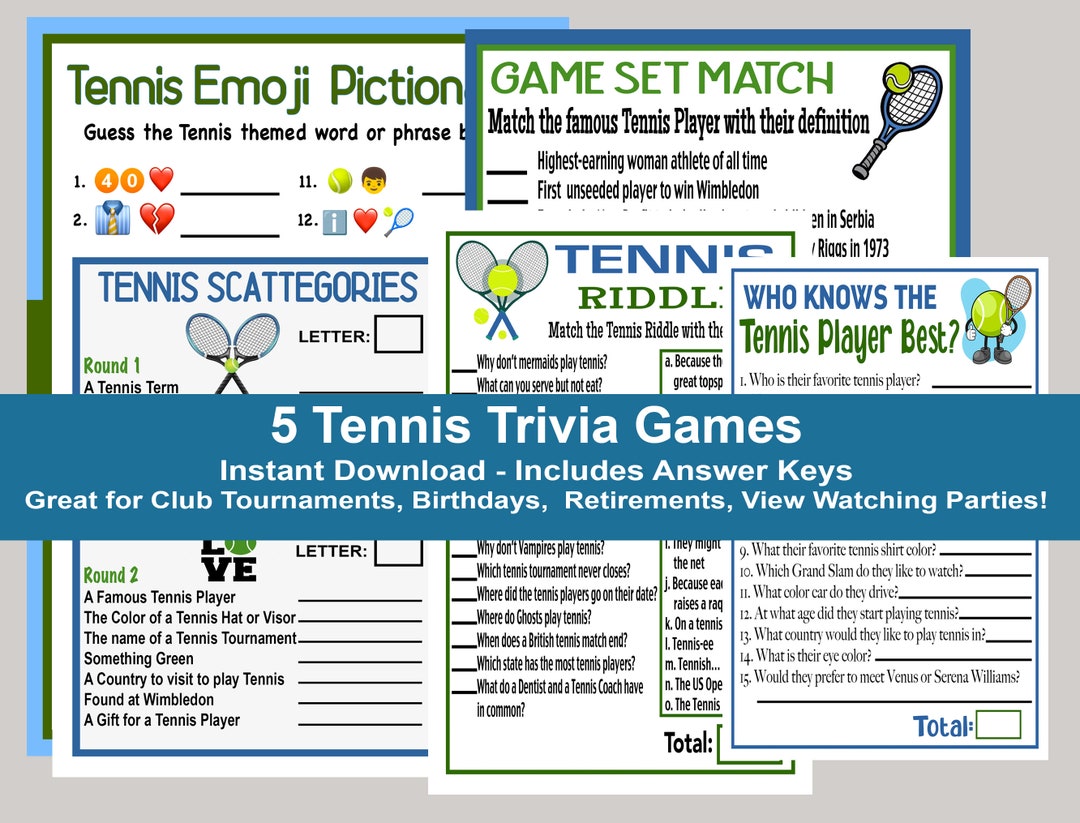 Tennis Games, Tennis Party Games, Tennis Trivia Game, Tennis Tournament ...