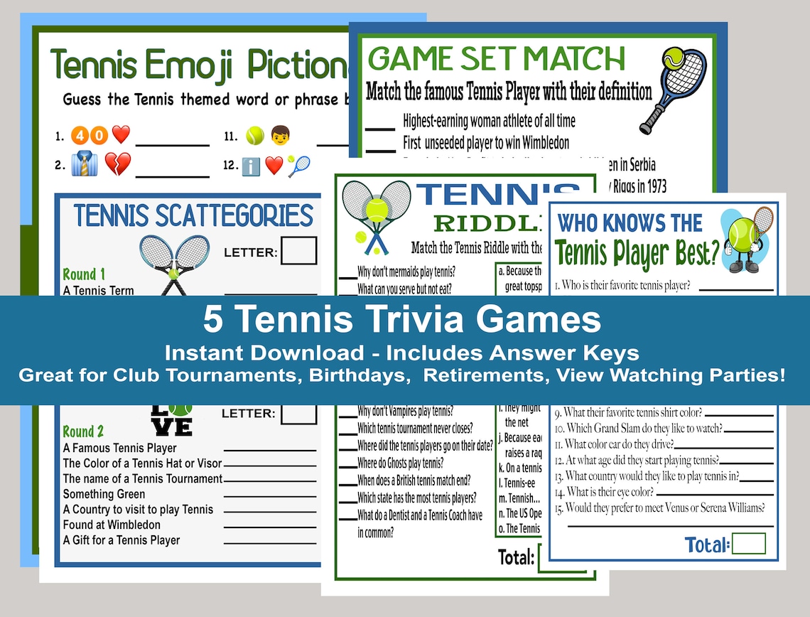 Tennis Games, Tennis Party Games, Tennis Trivia Game, Tennis Tournament ...