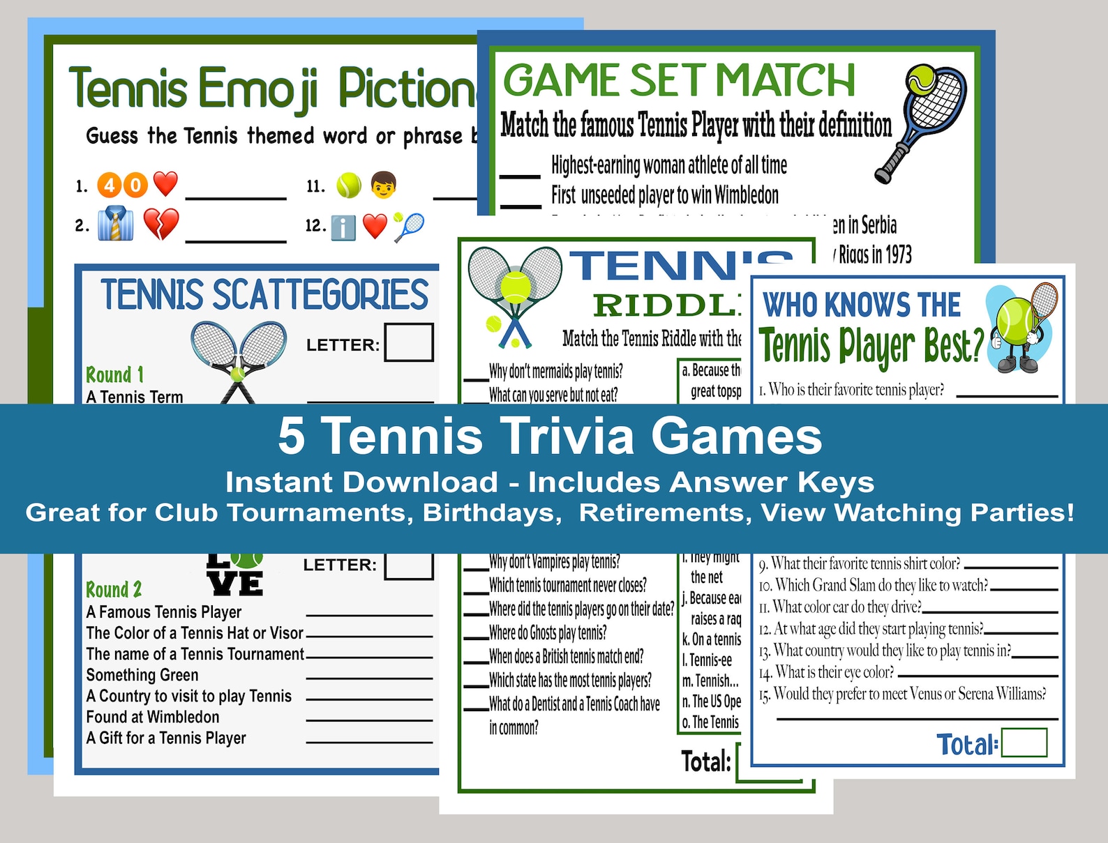 Tennis Games, Tennis Party Games, Tennis Trivia Game, Tennis Tournament ...