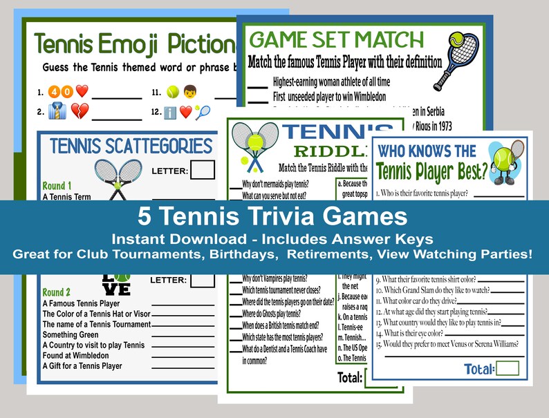 Tennis Games, Tennis Party Games, Tennis Trivia Game, Tennis Tournament ...