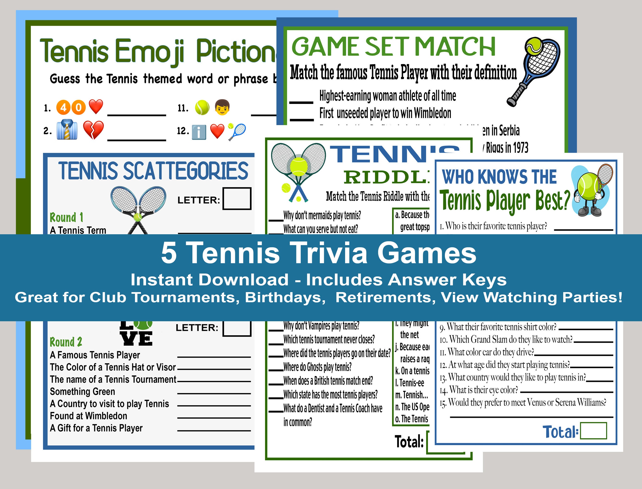 Tennis Games, Tennis Party Games, Tennis Trivia Game, Tennis Tournament ...