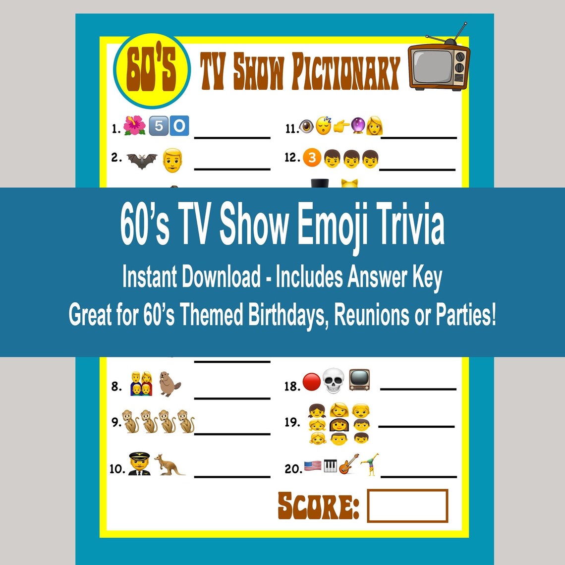 60s Trivia Games, 1963 Birthday Game, Fun 1963 Emoji Game, 60s ...