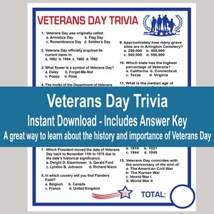 Veterans Day Trivia, Veterans Day Classroom Activities, Veterans Day ...