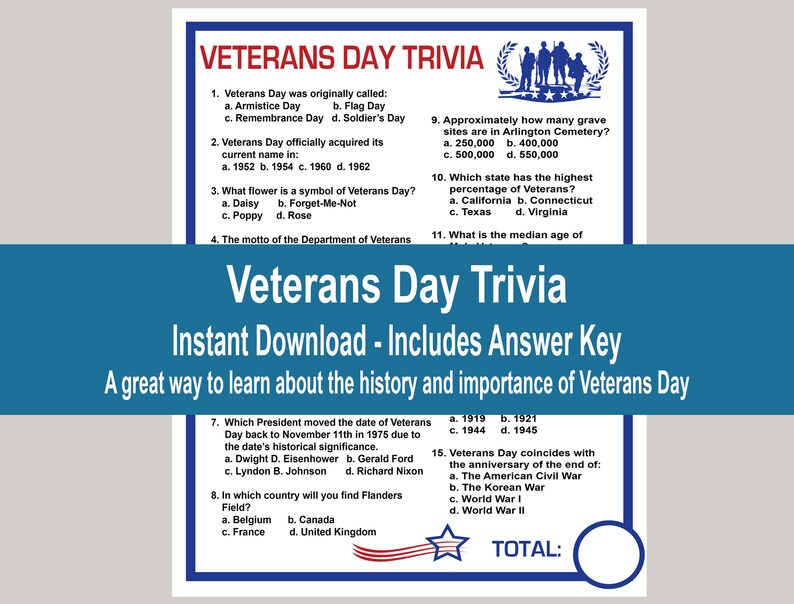 Veterans Day Trivia, Veterans Day Classroom Activities, Veterans Day ...