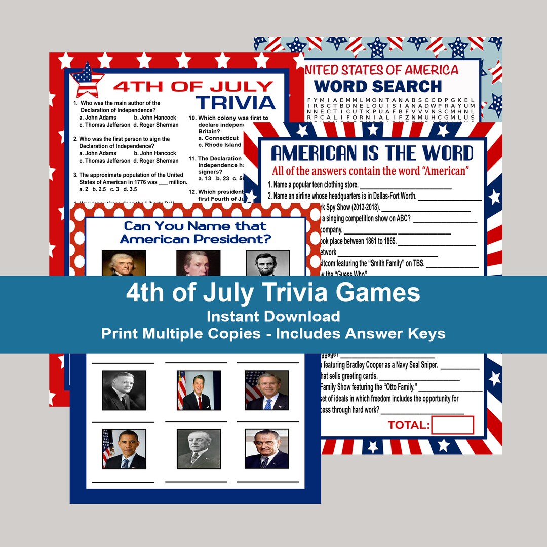 4th of July Games, Independence Day Trivia, 4th of July Printables ...