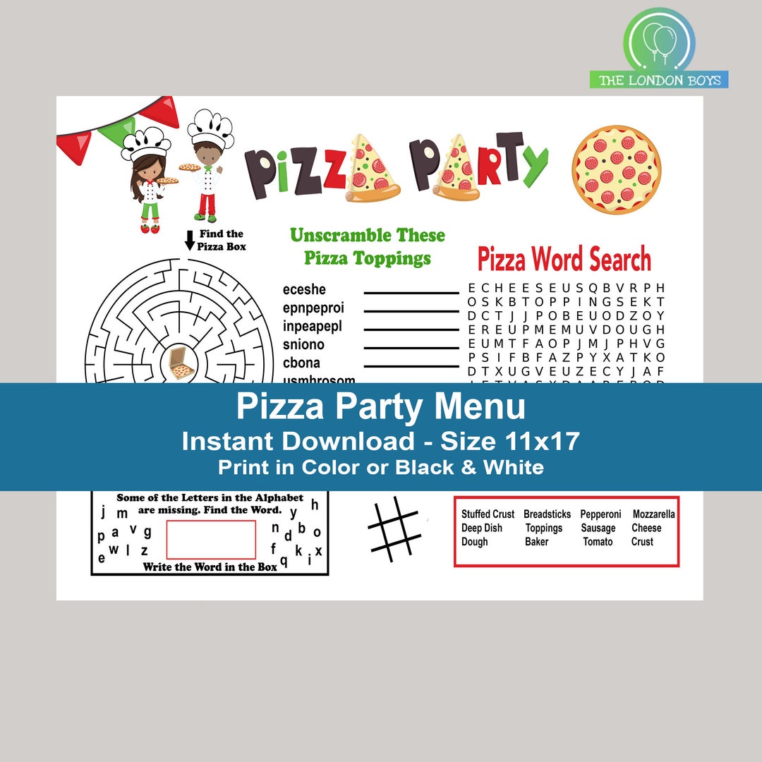 Pizza Party Placemat, Pizza Games, Pizza Birthday Party, Pizza Activity ...