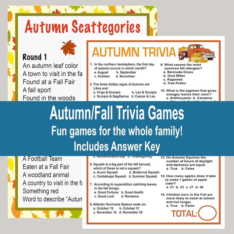 Fall Trivia Games Autumn Trivia Games Virtual Game Zoom - Etsy