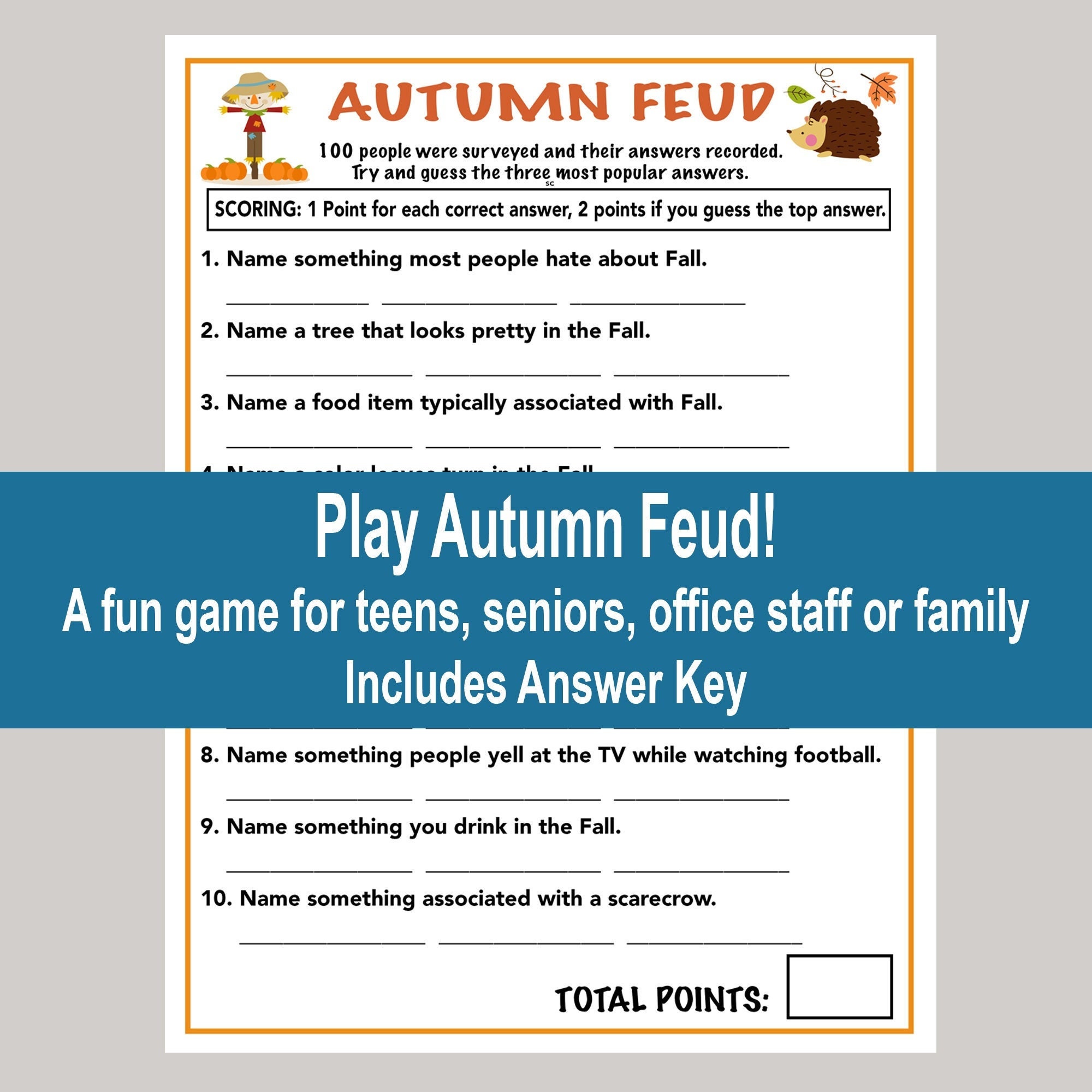 Fall Family Feud Game, Autumn Feud, Autumn Trivia Game, Fall Party Game ...