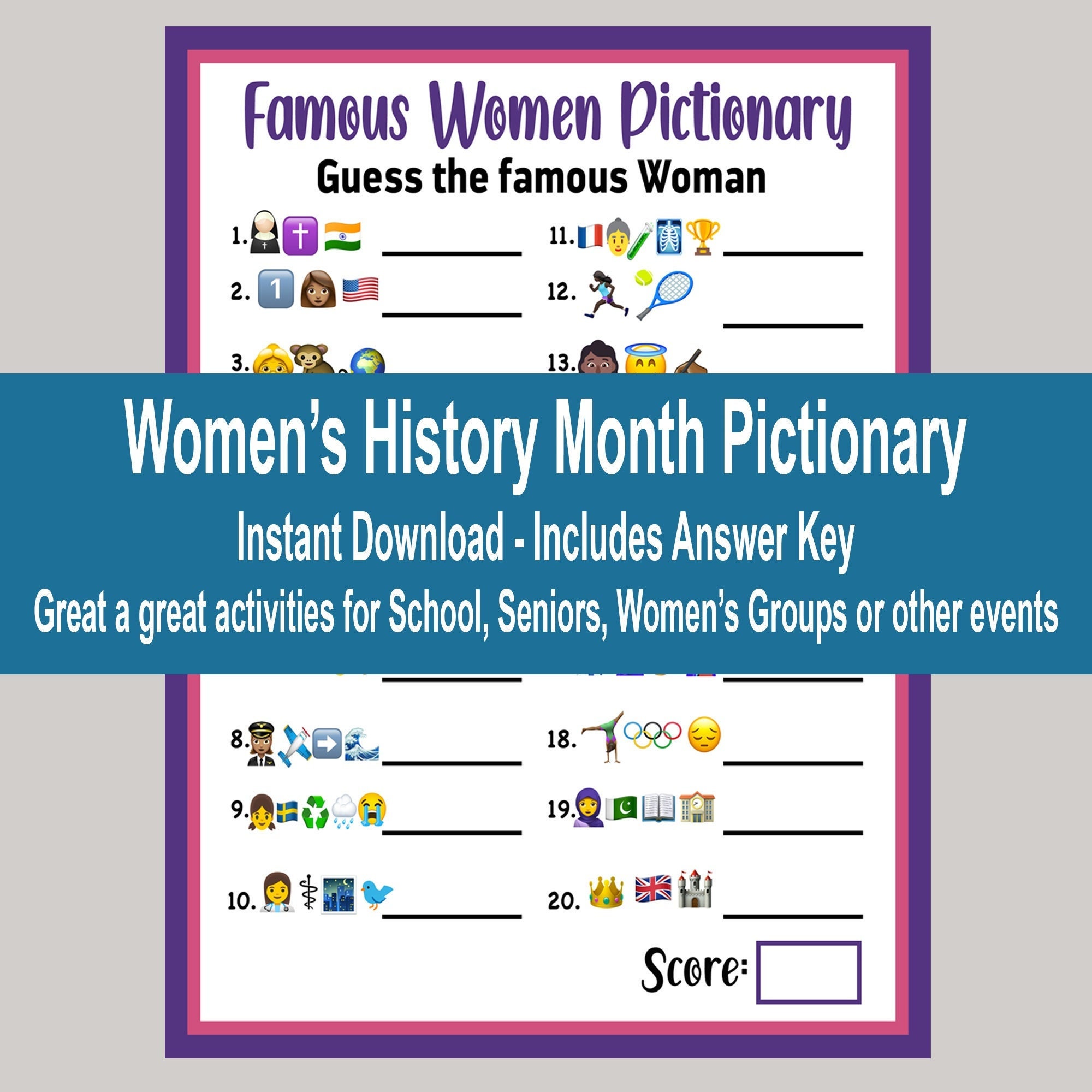 Women's History Month Emoji Pictionary Game, International Women's Day ...