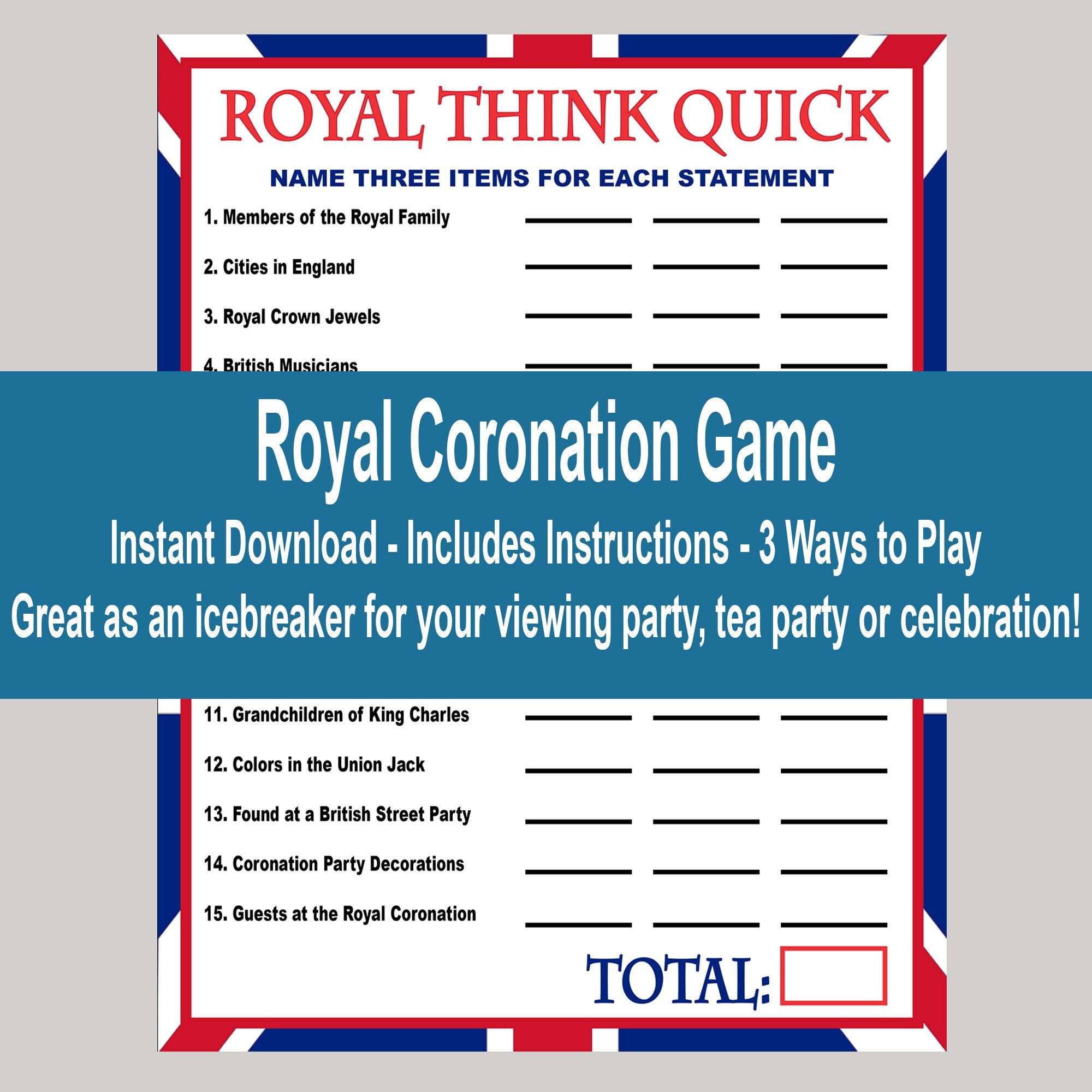 Coronation Game King Charles Coronation Think Quick Game - Etsy