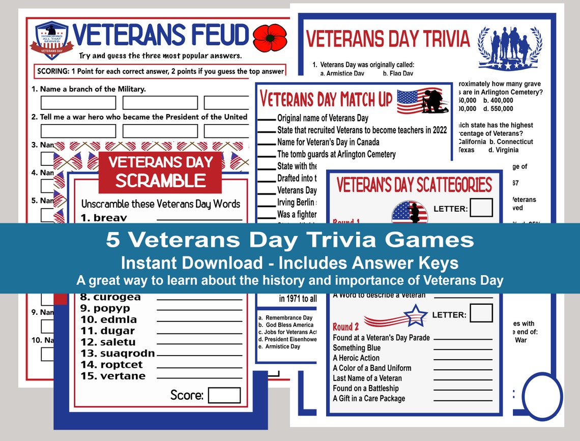 Veterans Day Games, Veterans Day Trivia, Veterans Day Classroom ...