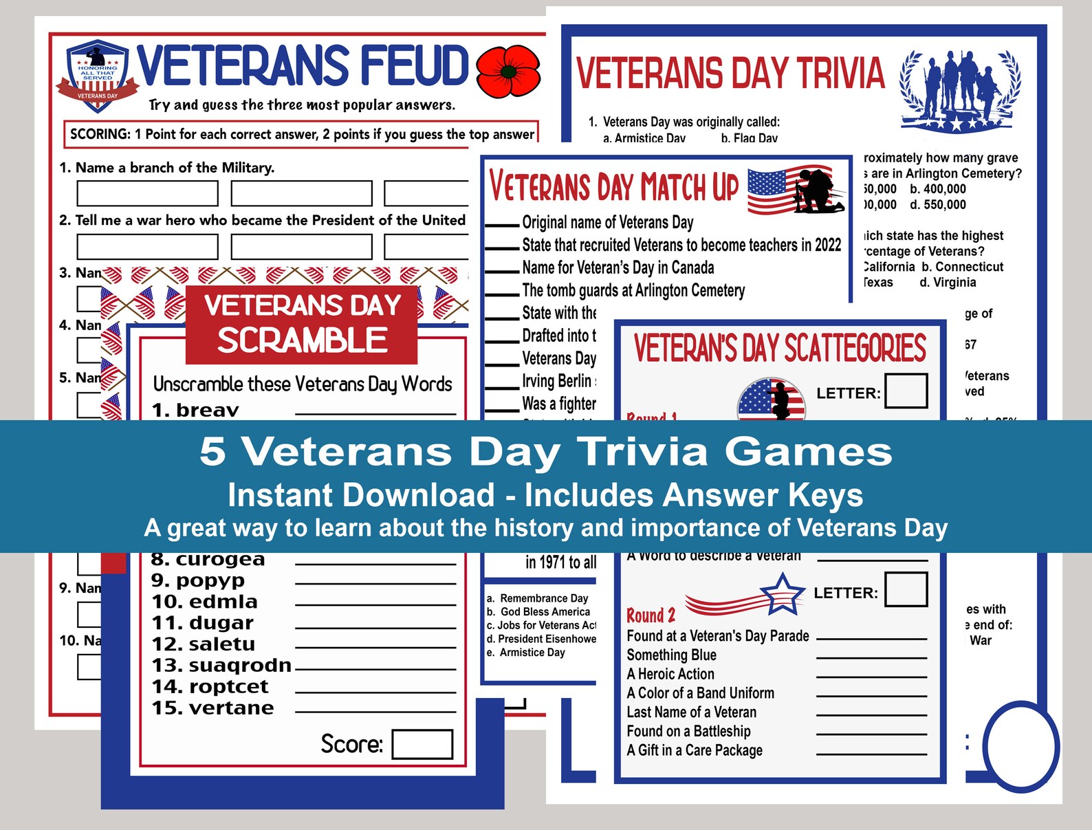 Veterans Day Games, Veterans Day Trivia, Veterans Day Classroom ...
