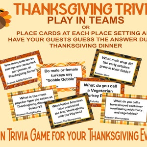 Thanksgiving Trivia Game, Thanksgiving Dinner Game, Thanksgiving ...
