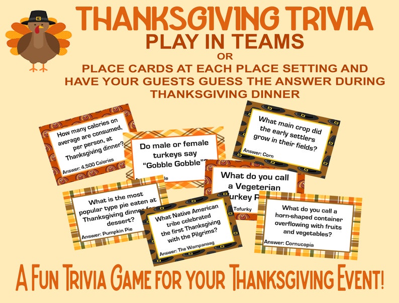Thanksgiving Trivia Game, Thanksgiving Dinner Game, Thanksgiving ...