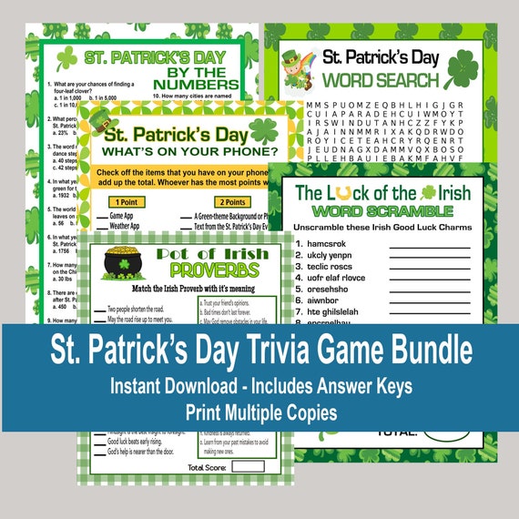 St Patricks Day Game Bundle St Patricks Day Trivia Teen St | Etsy