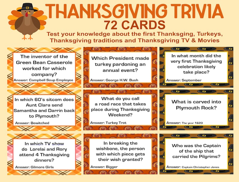 Thanksgiving Trivia Game, Thanksgiving Dinner Game, Thanksgiving ...