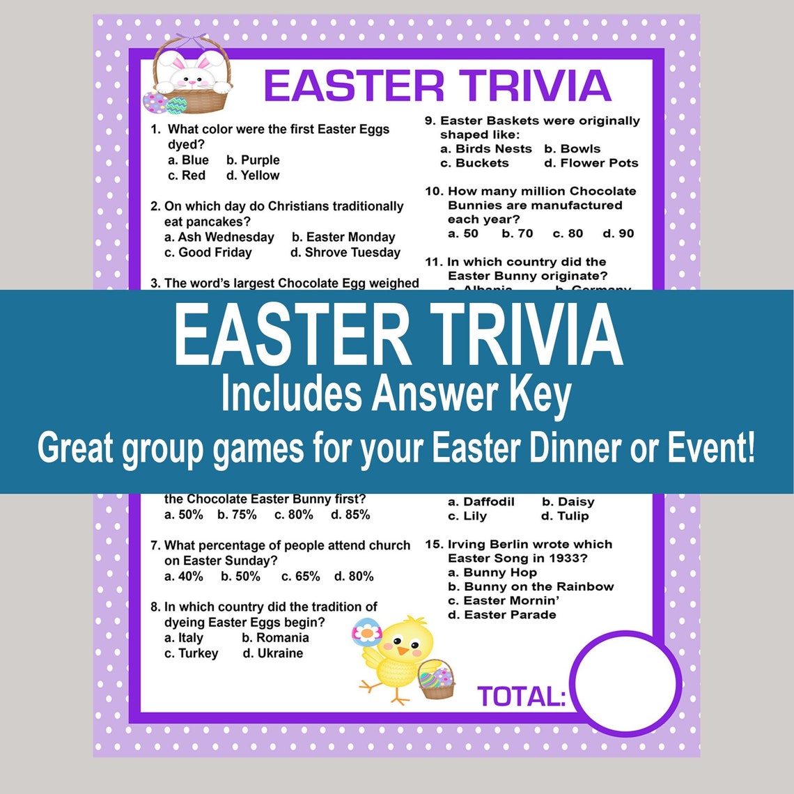 Easter Trivia Game, Easter Quiz, Easter Party Games, Easter Multiple ...