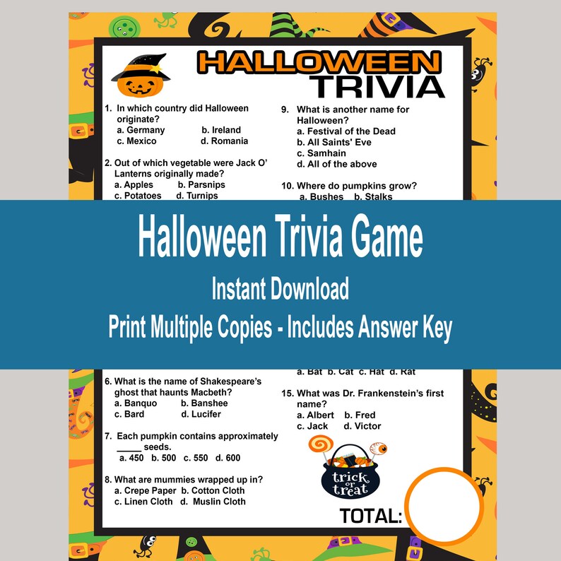 Halloween Trivia Game, Teen Halloween Party Game, Halloween Quiz ...