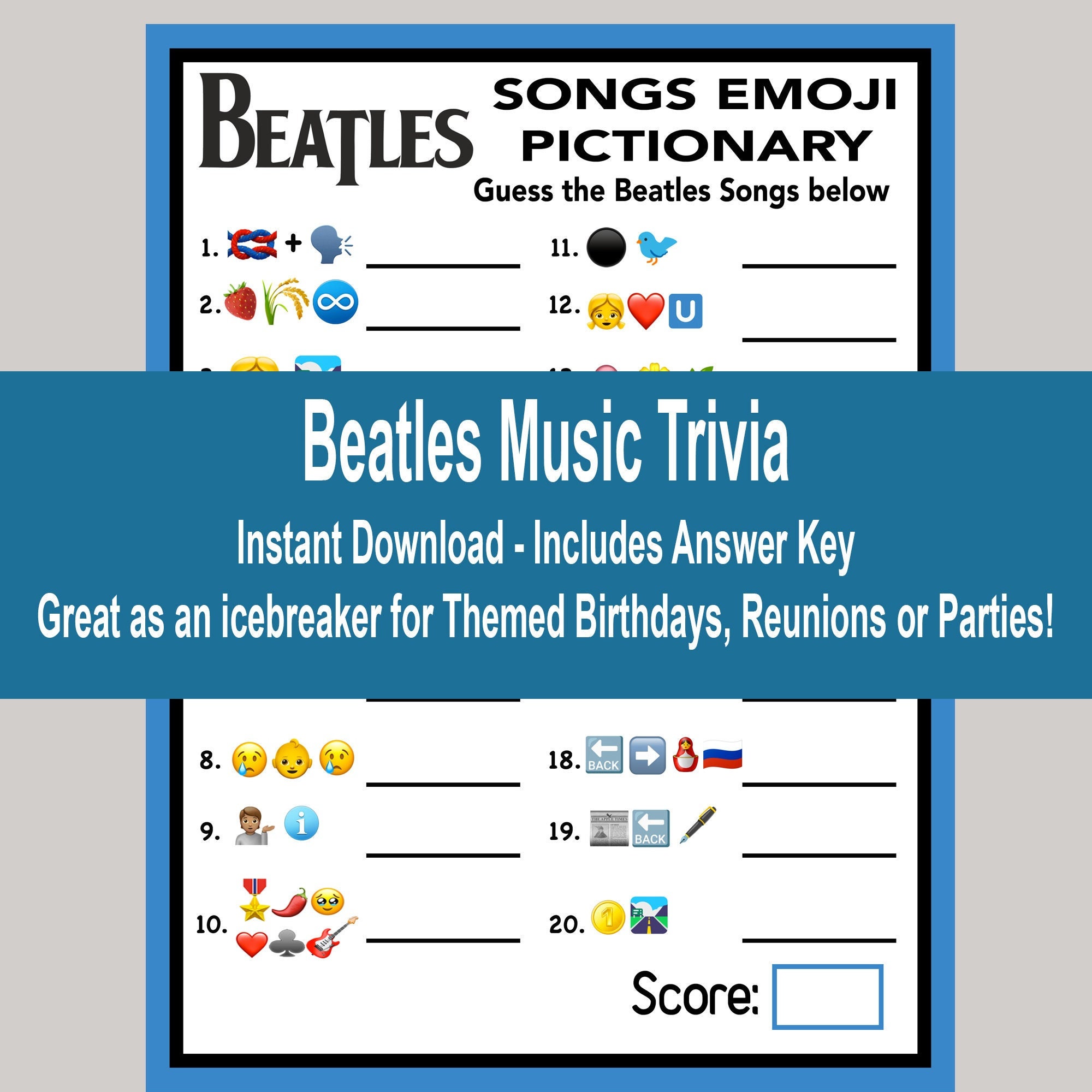 Beatles Trivia Games, Beatles Party Games, British Party Games, Beatles ...