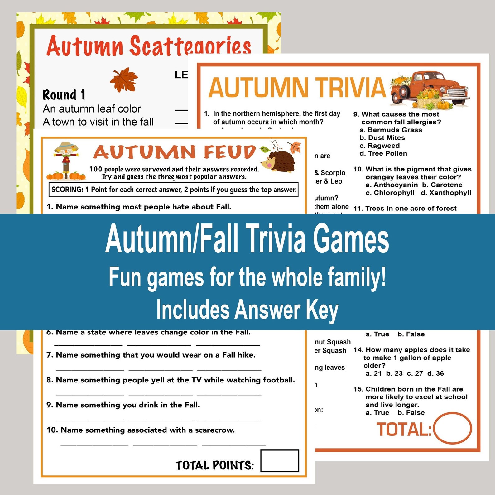Autumn Trivia Games, Autumn Feud Game, Fall Trivia, Fall Family Feud ...