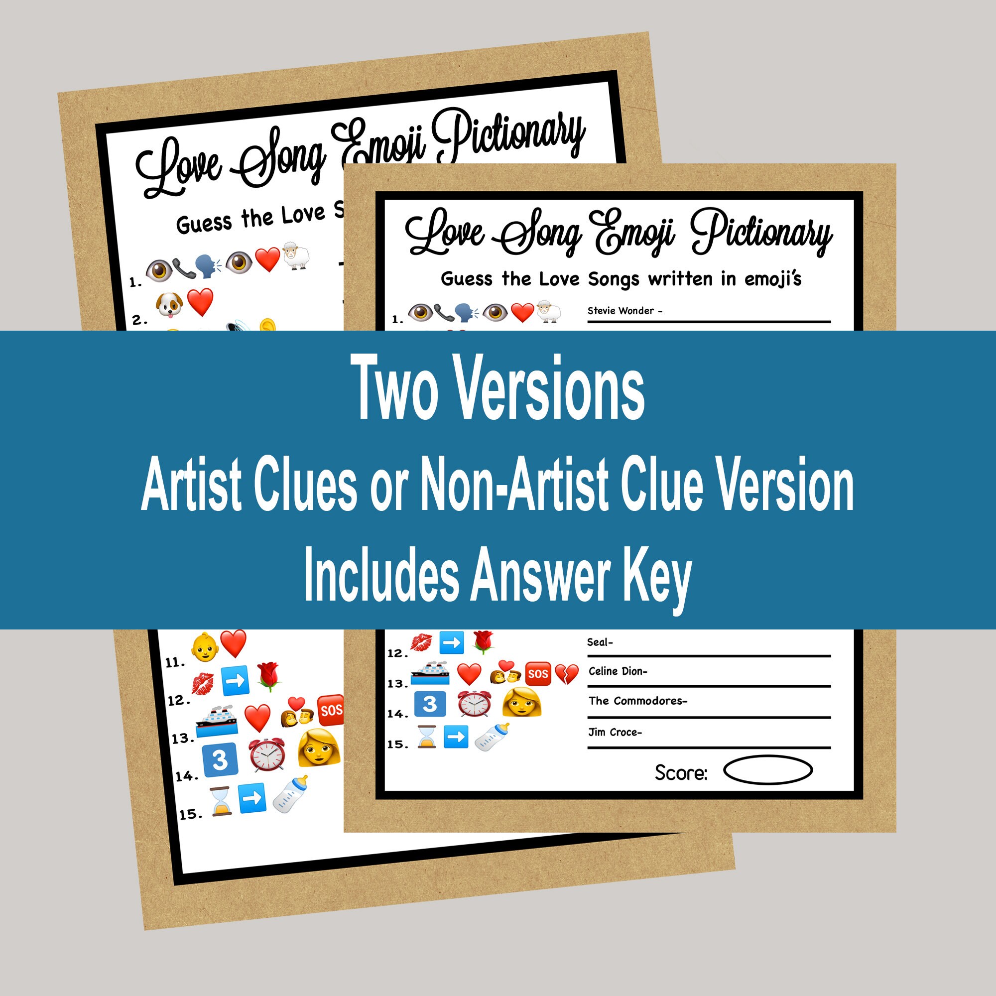 Love Song Emoji Pictionary Game, Emoji Bridal Shower Printable, Guess ...