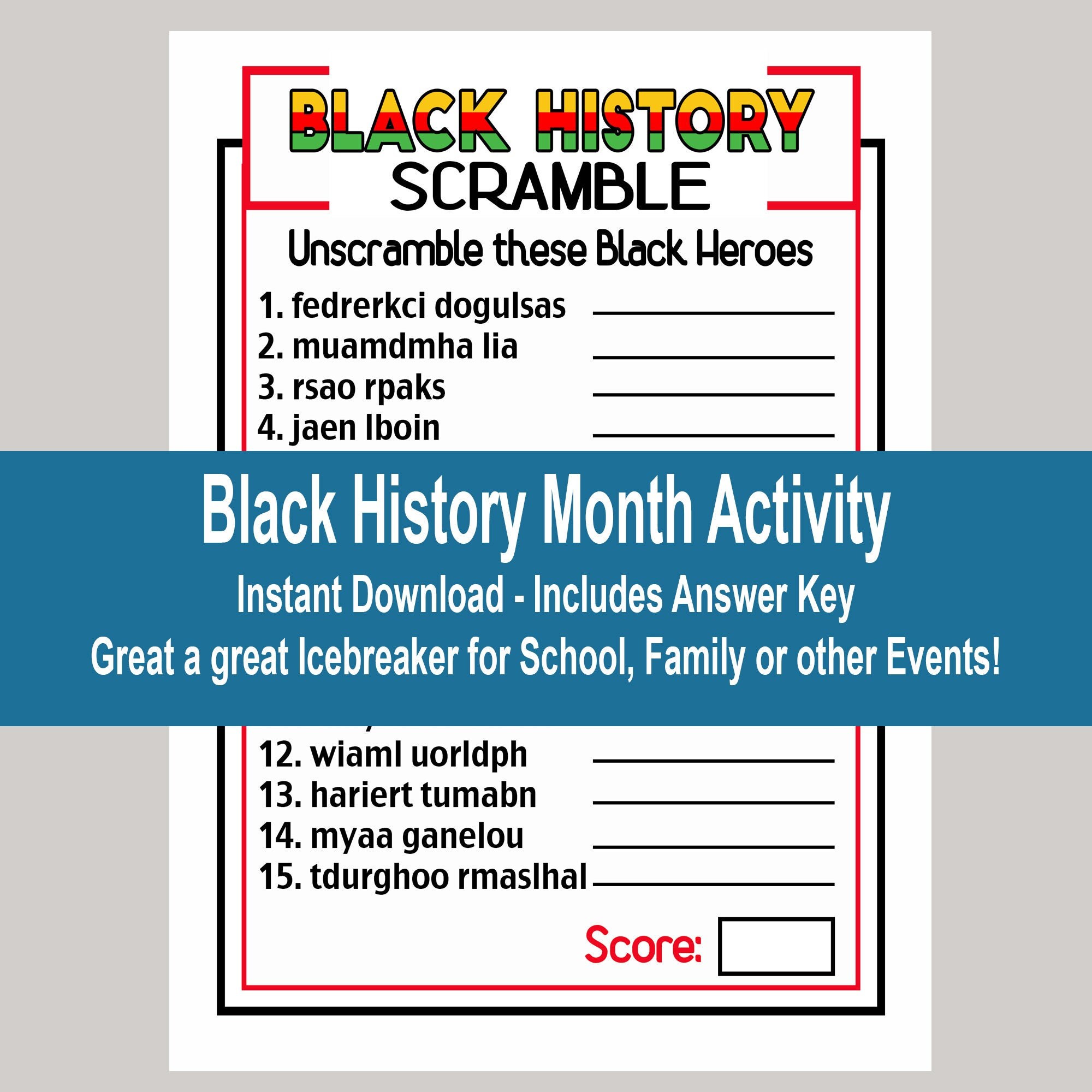 Black History Month Game, Black History Scramble, African American ...