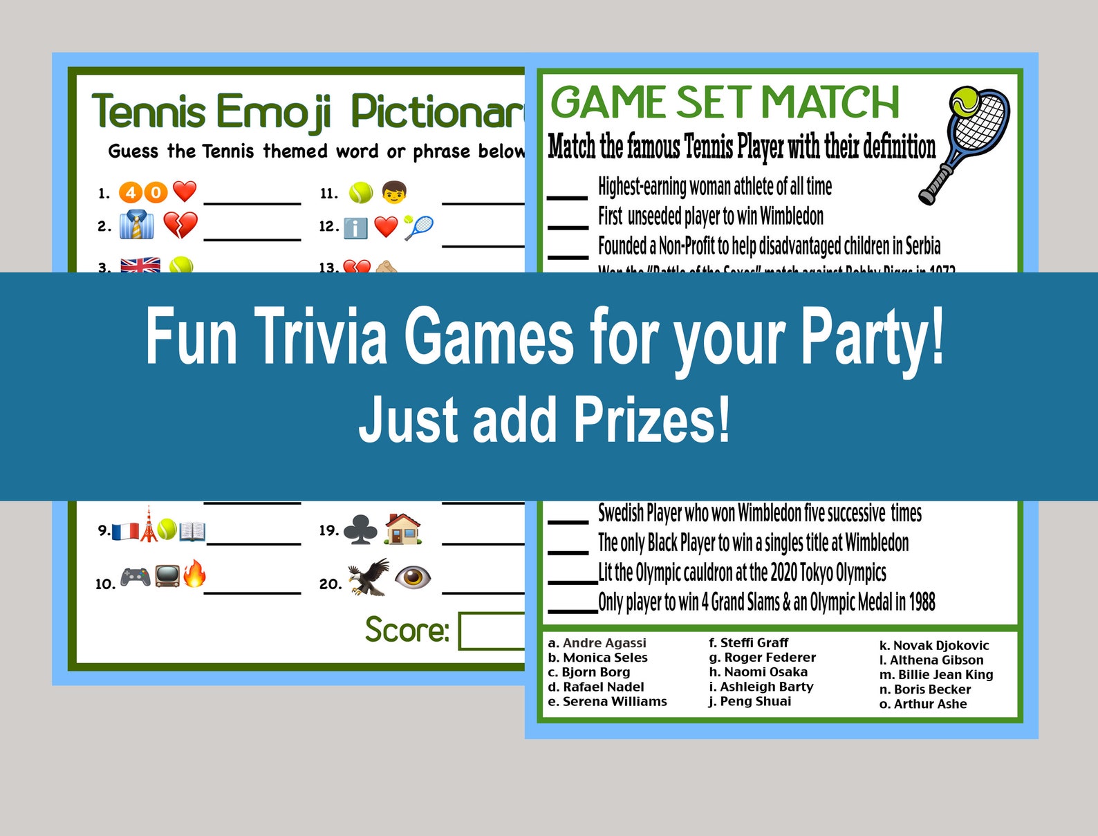 Tennis Games, Tennis Party Games, Tennis Trivia Game, Tennis Tournament ...
