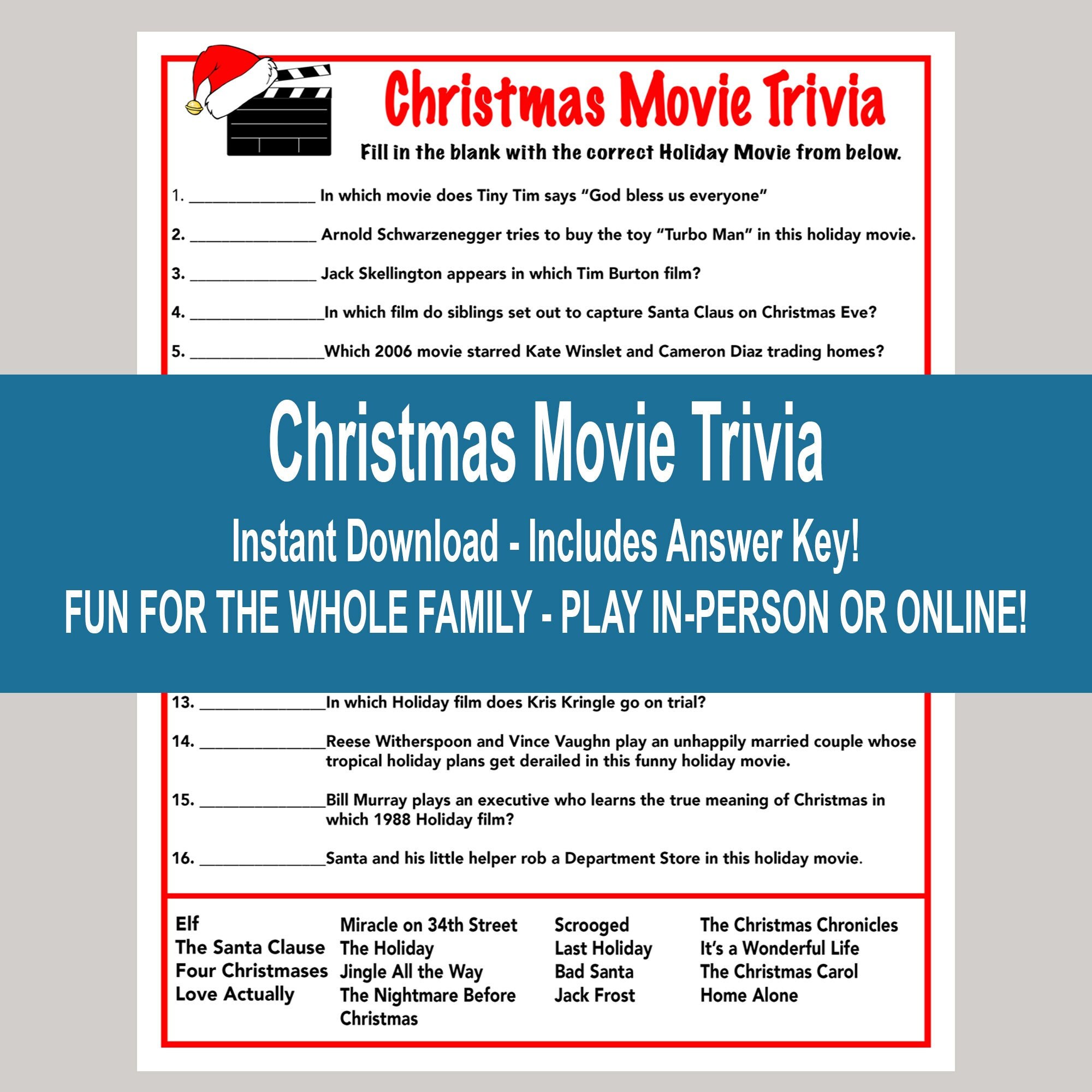 Christmas Movie Trivia, Holiday Movie Trivia, Christmas 2023 Icebreaker ...