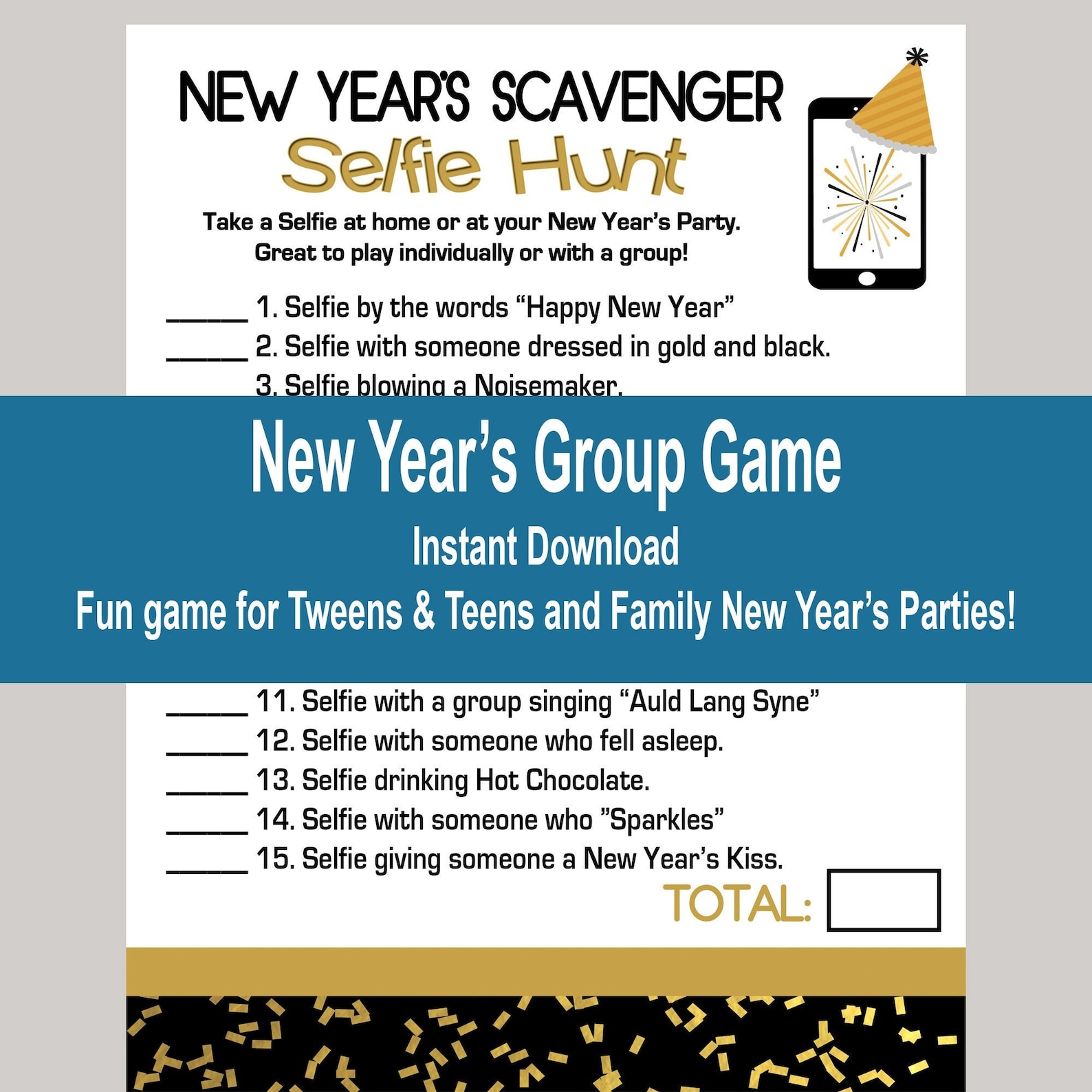 New Years Scavenger Hunt Game, Holiday Group Game, Selfie Scavenger ...