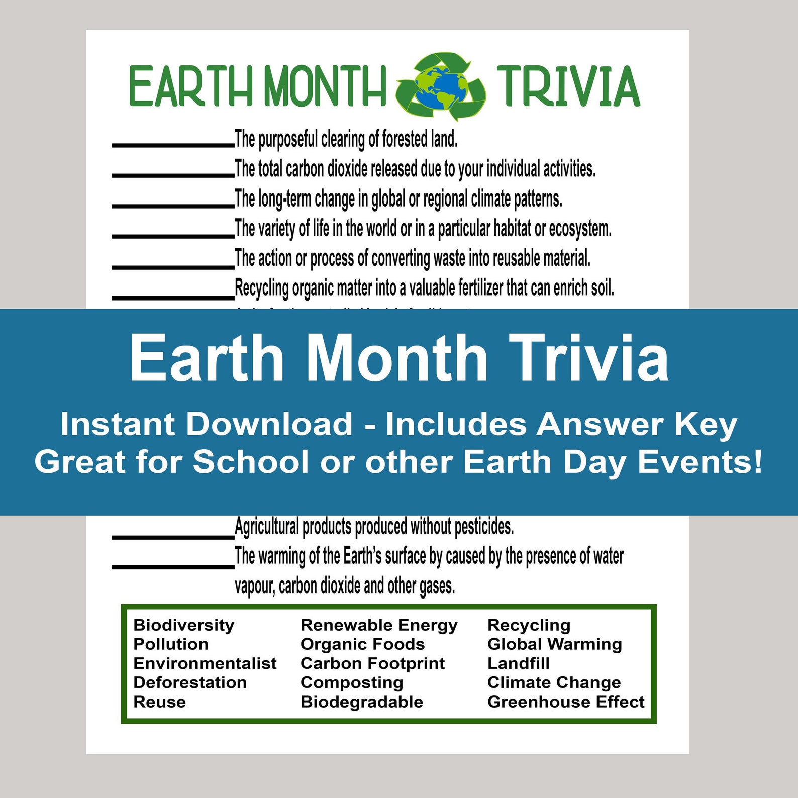 Earth Day Trivia, Earth Month Trivia Games, School Activities for Earth ...